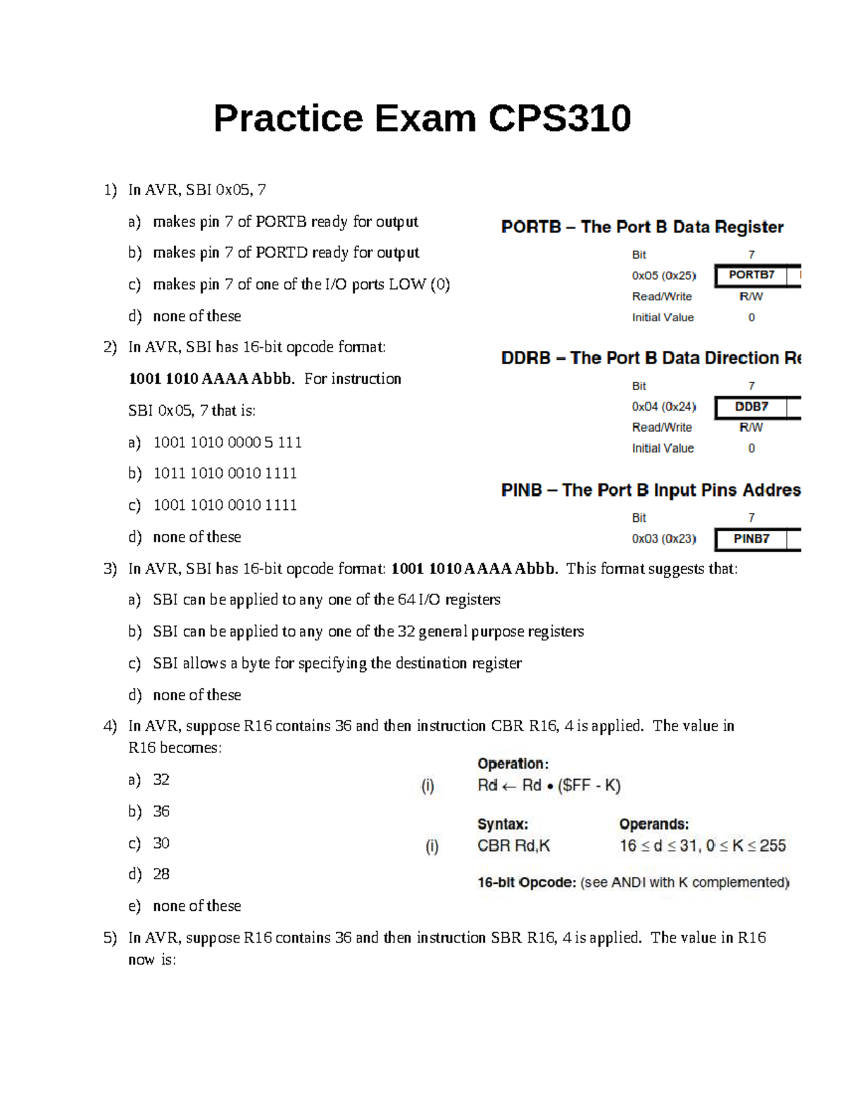 Practice Exam CPS310: AVR and ARC Instruction Set Review - Studocu