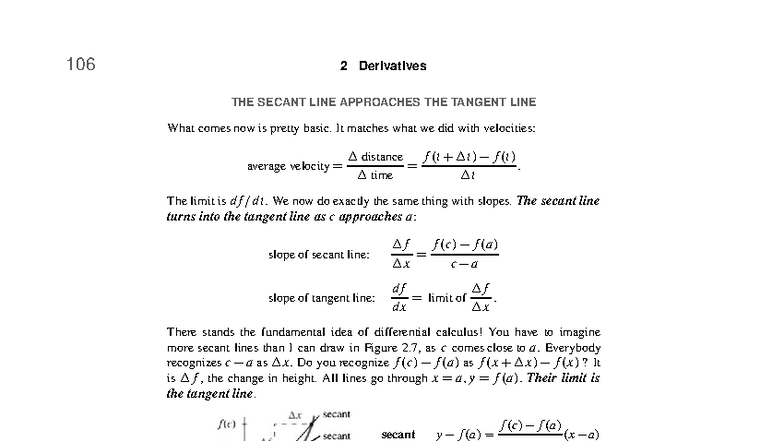 Calculus Notes Summary: Derivatives and Tangent Lines (CH2) - Studocu