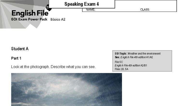 Speaking Exam 4 - Práticas: Weather & Travel Topics EOI A2 - Studocu