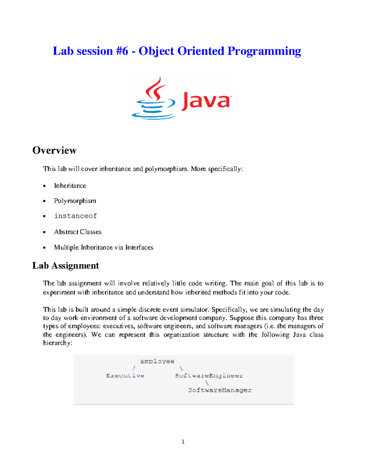 Lab6 Inheritance Polymorphism Abstract - Lab session # 6 - Object Oriented Programming Overview ...