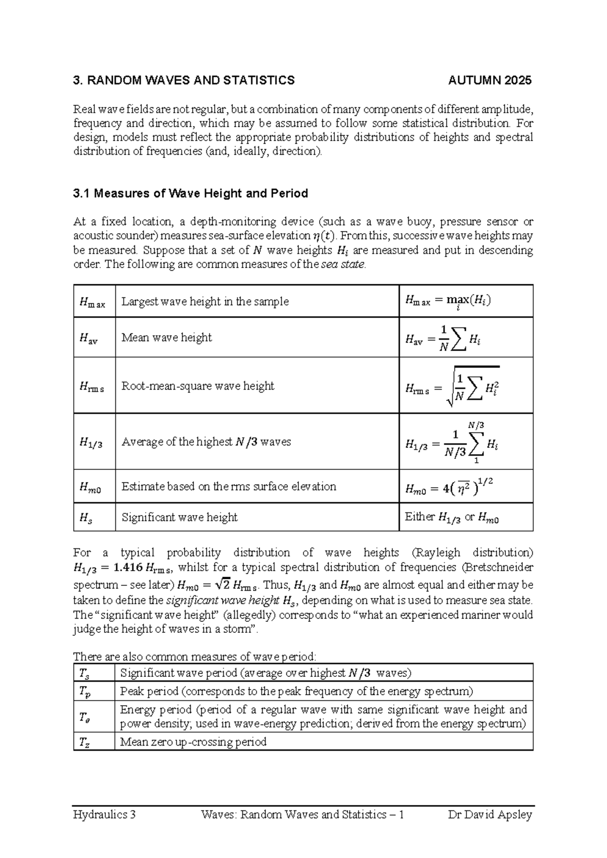 WAV 3: Random Waves & Statistics - Autumn 2025 Analysis - Studocu