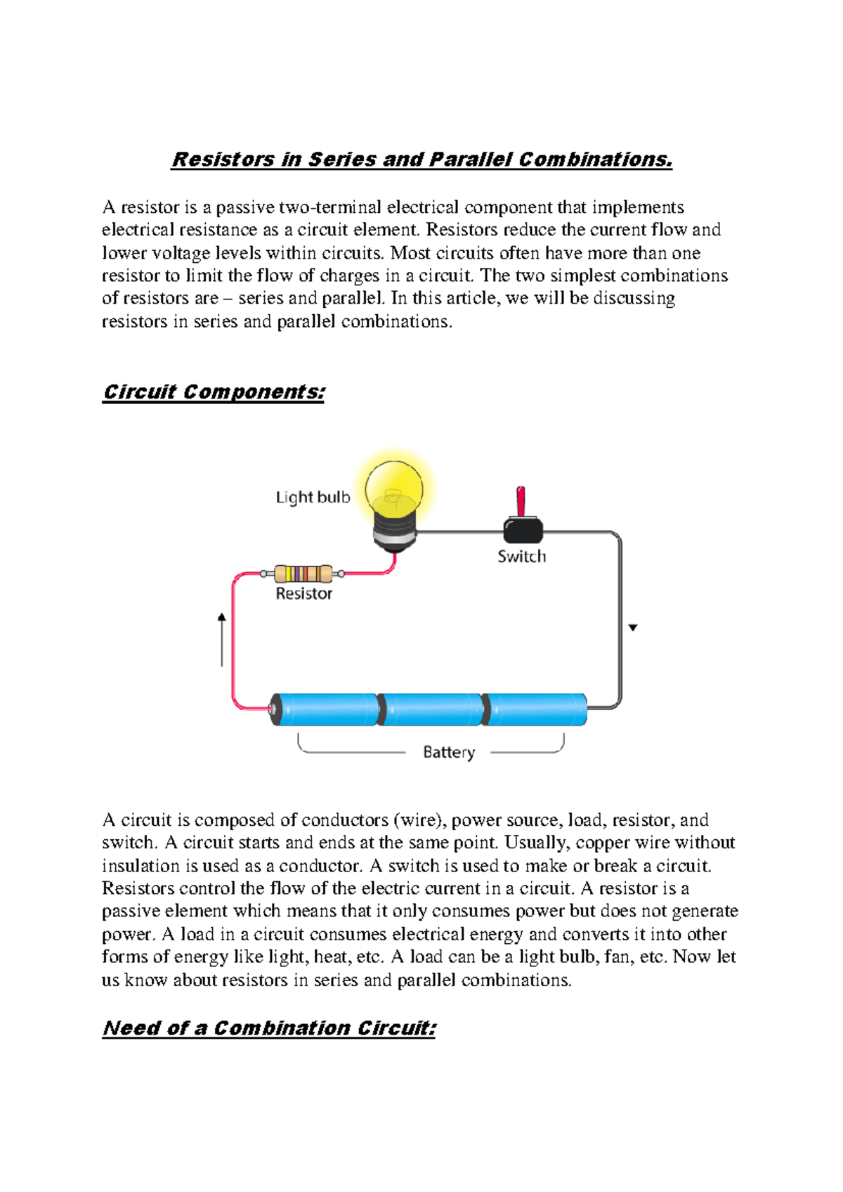 Resistors in Series and Parallel Combinations - Project Physics - Studocu