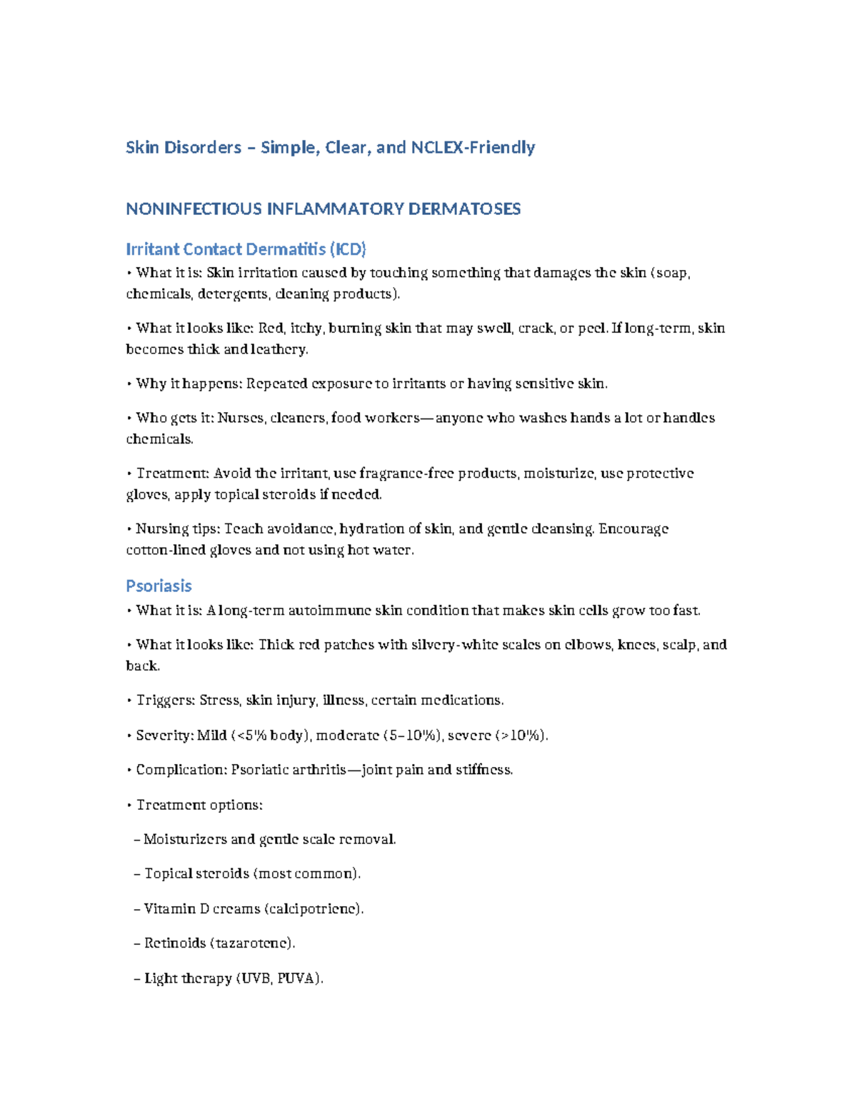 Skin Disorders NCLEX Study Guide: Noninfectious Dermatoses & Treatments ...