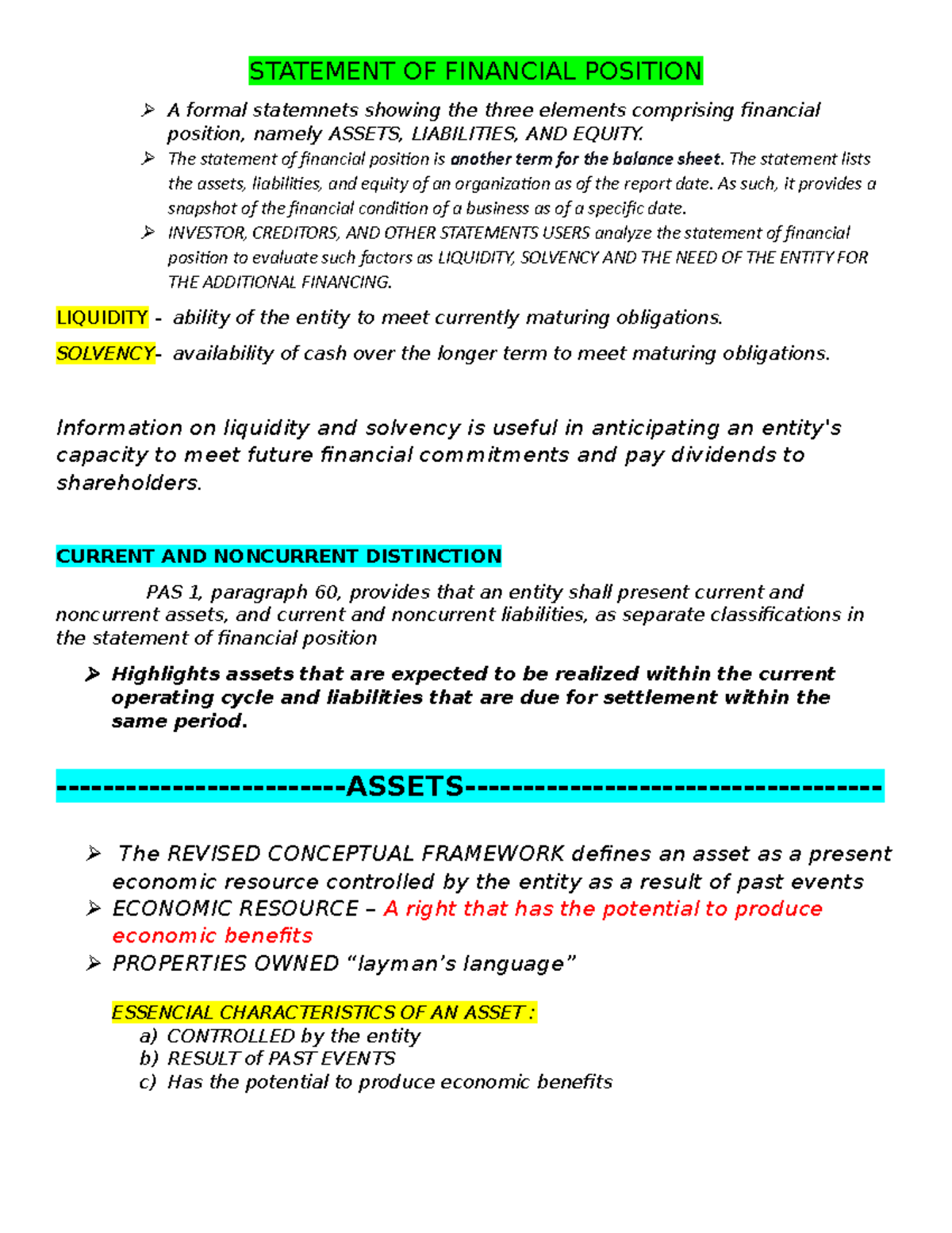 Financial Position Statement: Overview & Analysis (Chapter 2 IA3) - Studocu