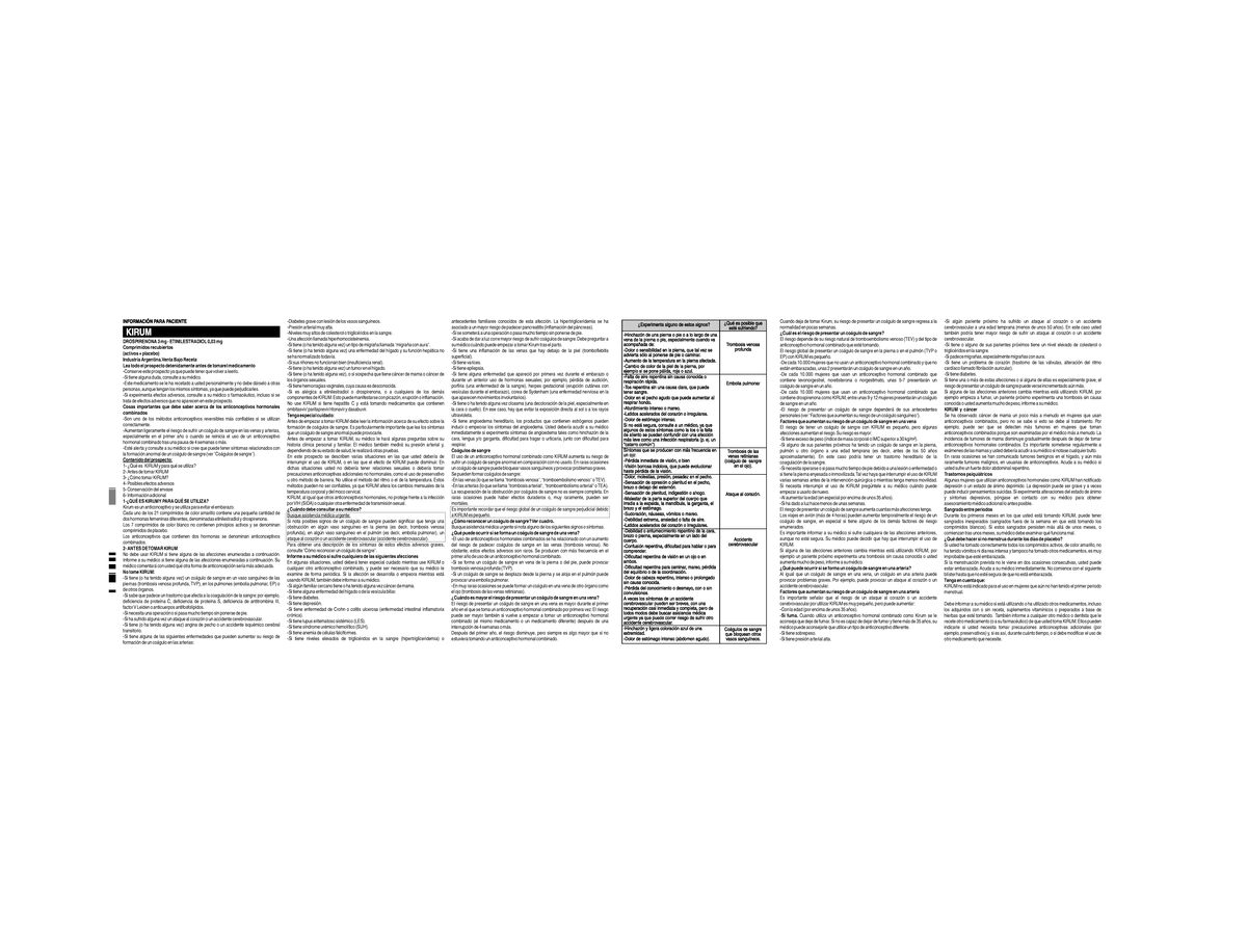 Prospecto de KIRUM: Anticonceptivo Combinado (Drospirenona ...