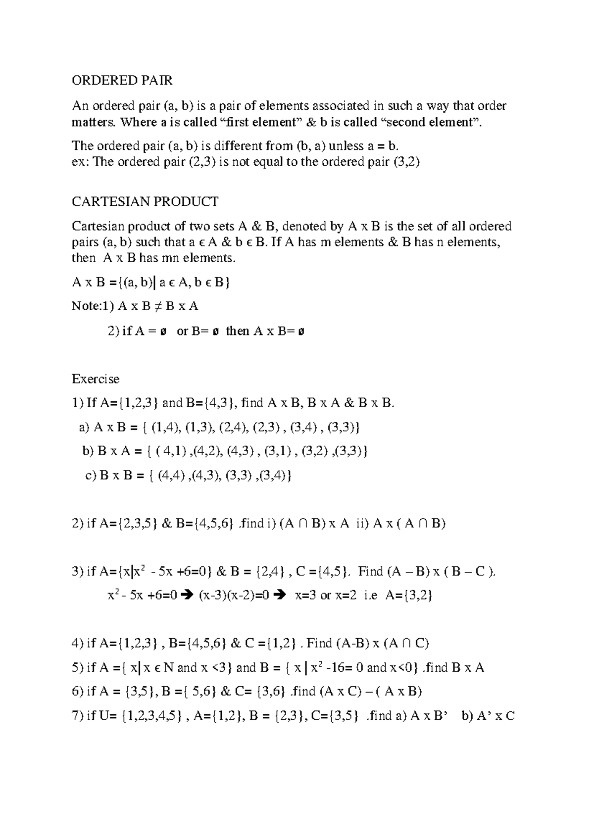 DM101: Lecture Notes on Ordered Pairs & Relations Concepts - Studocu