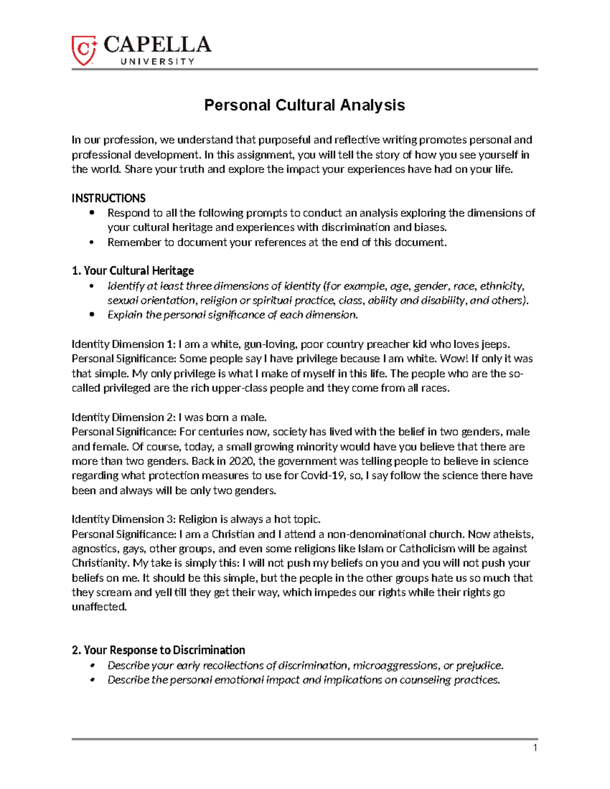 CF Personal Cultural Analysis: Dimensions of Identity & Ethics in ...