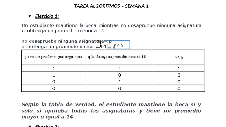 TAREA ALGORITMOS SEMANA 1: Ejercicios de Lógica y Condiciones - Studocu