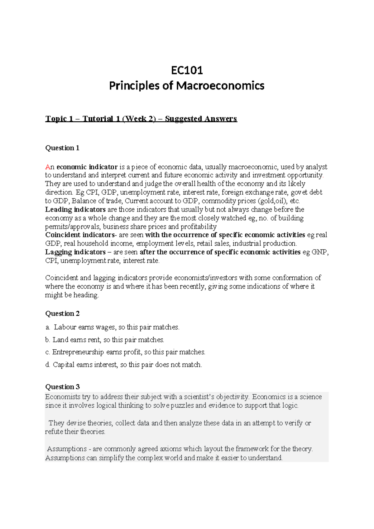 EC101 Principles of Macroeconomics Tutorial 1 Suggested Answers (Week 2) - Studocu