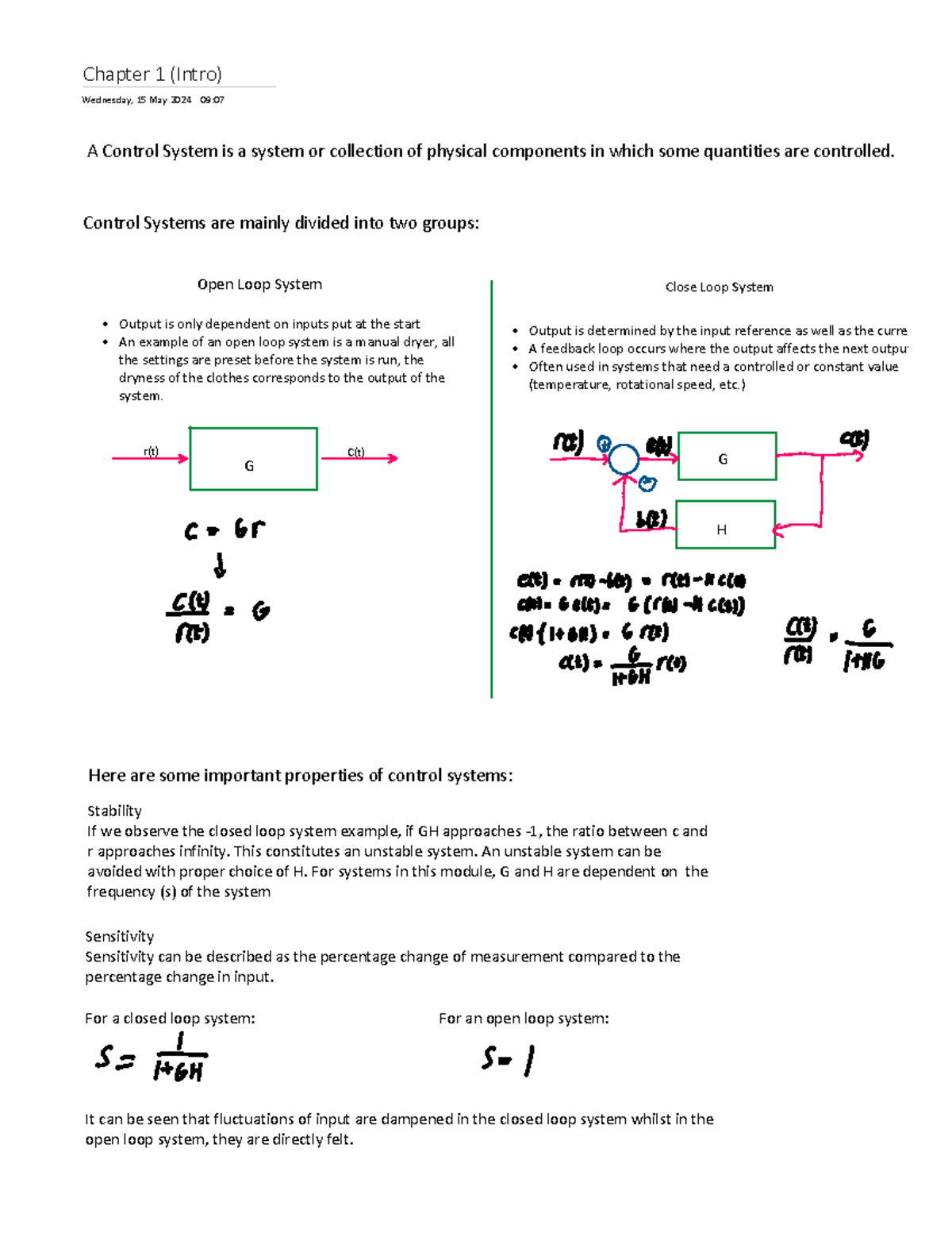ME2142 Chapter 1: Introduction to control systems and their properties ...