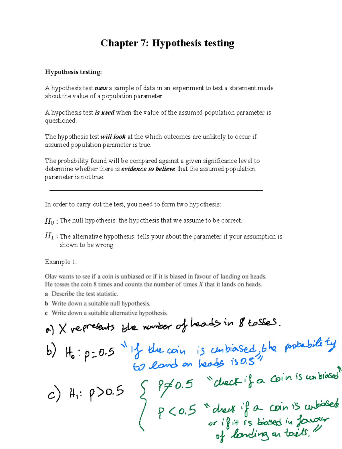 Chapter 7: Hypothesis Testing and Its Applications in Statistics - Studocu