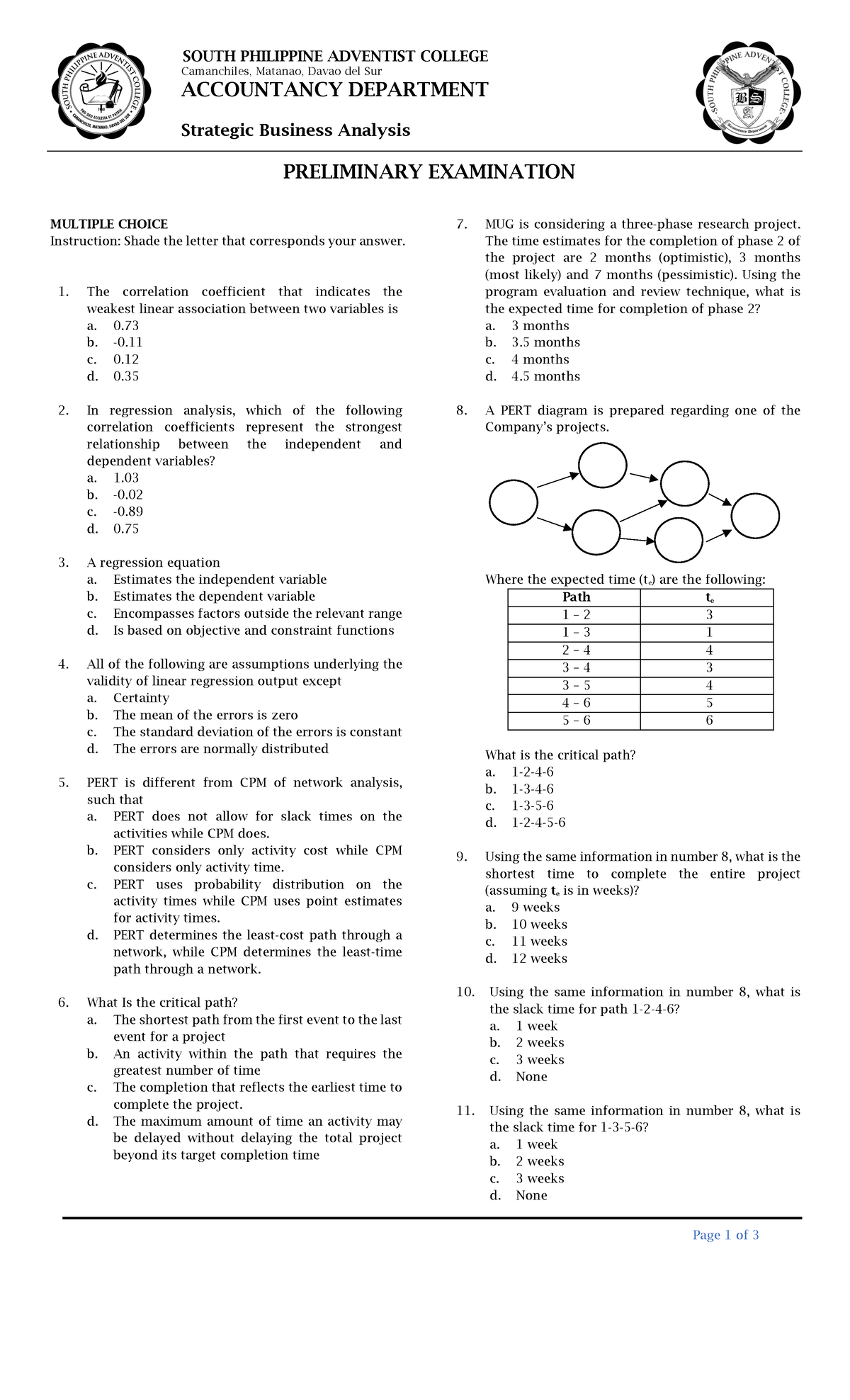 Prelims SBA - Strategic Business Analysis Exam Paper Review - Studocu