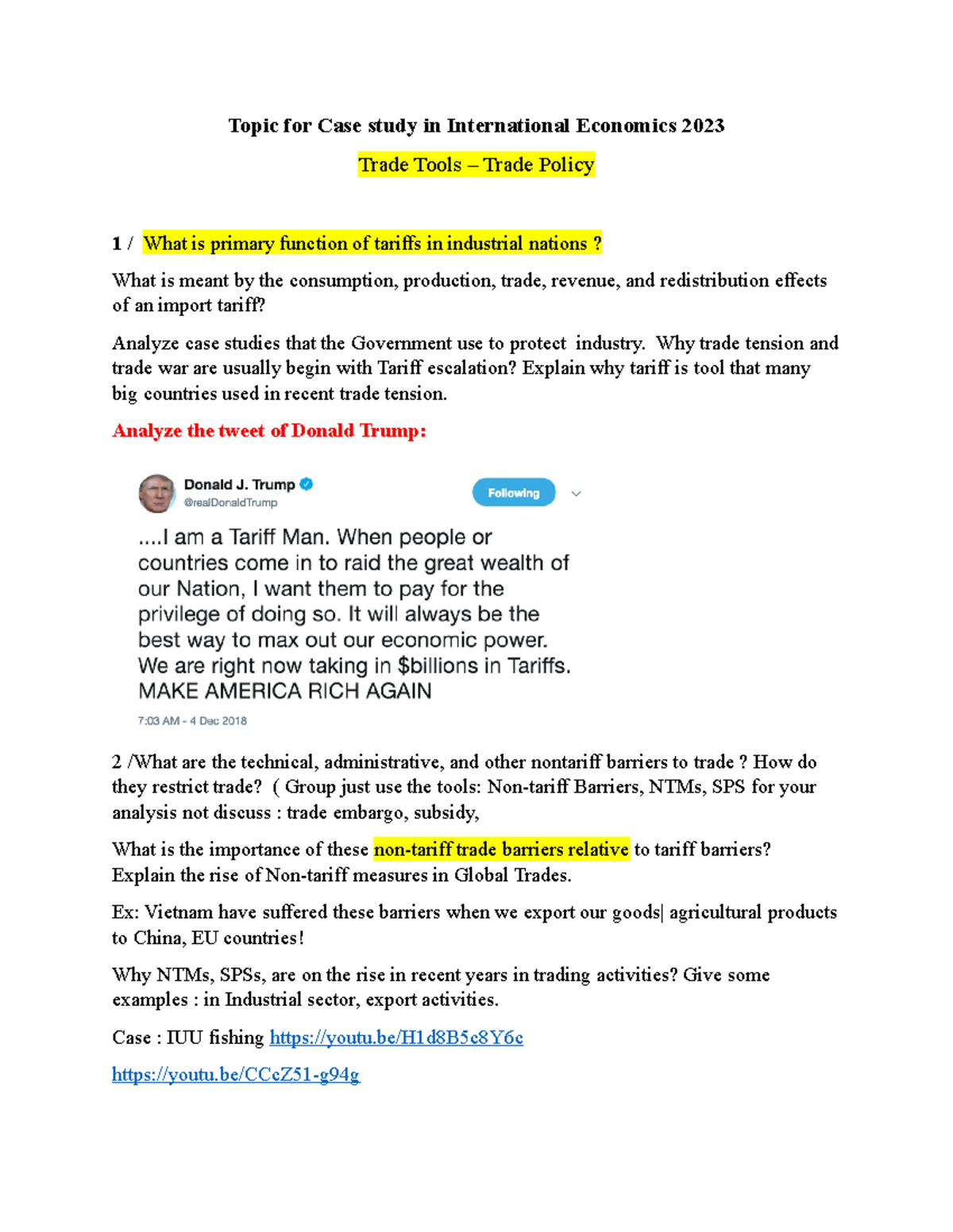 Topic for Case study in International Economics 2023 - Why trade ...