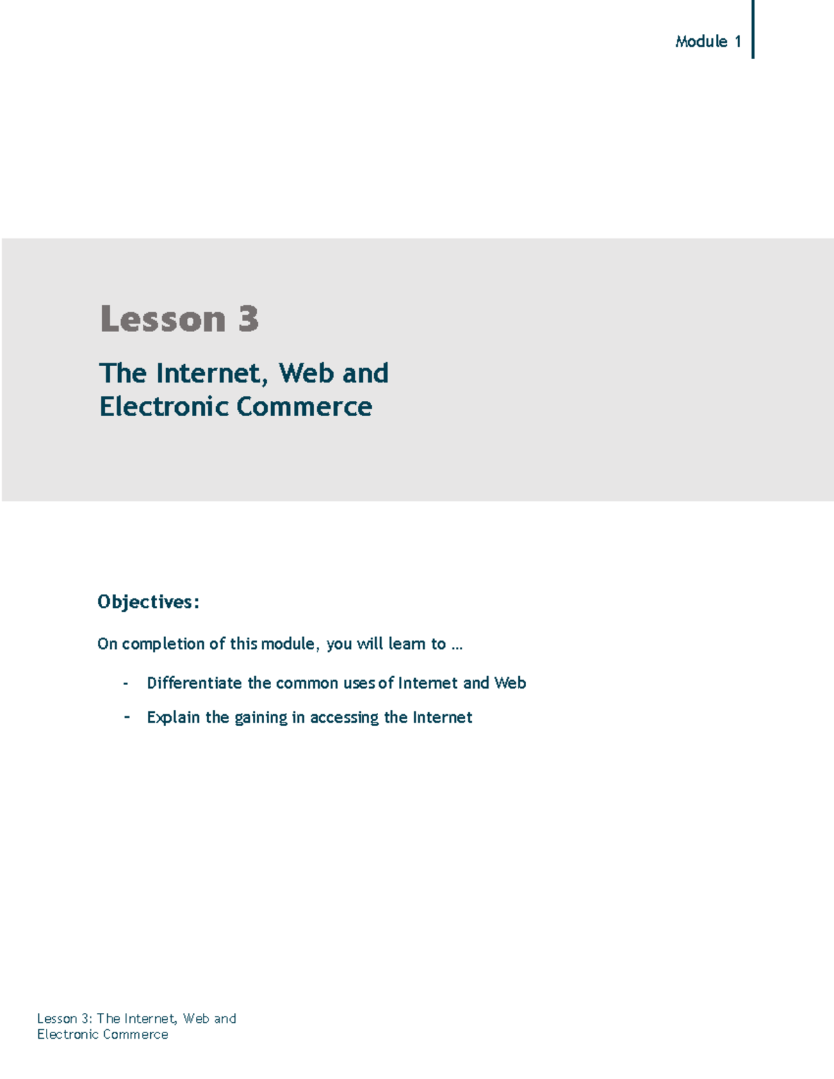 Introduction to Computing Module One Lesson Three - Lesson 3: The ...