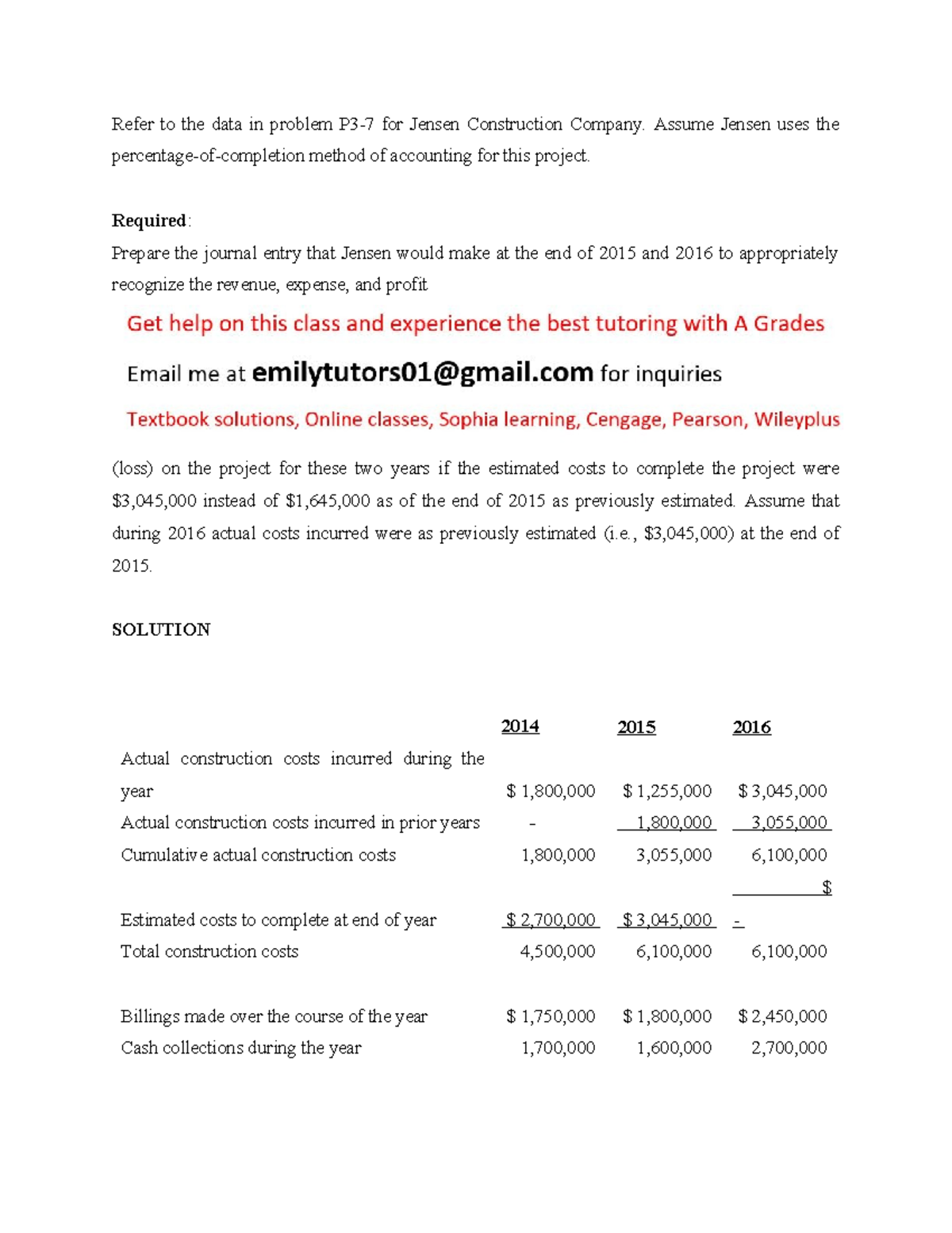 Jensen Construction Company Journal Entries for P3 7 (2015-2016) - Studocu