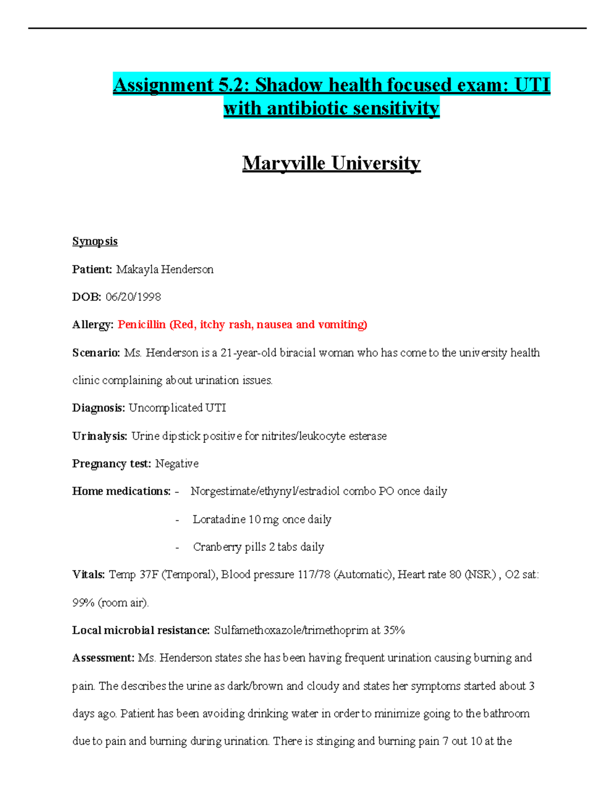 Assignment 5.2: Focused Exam on UTI & Antibiotic Sensitivity Analysis ...