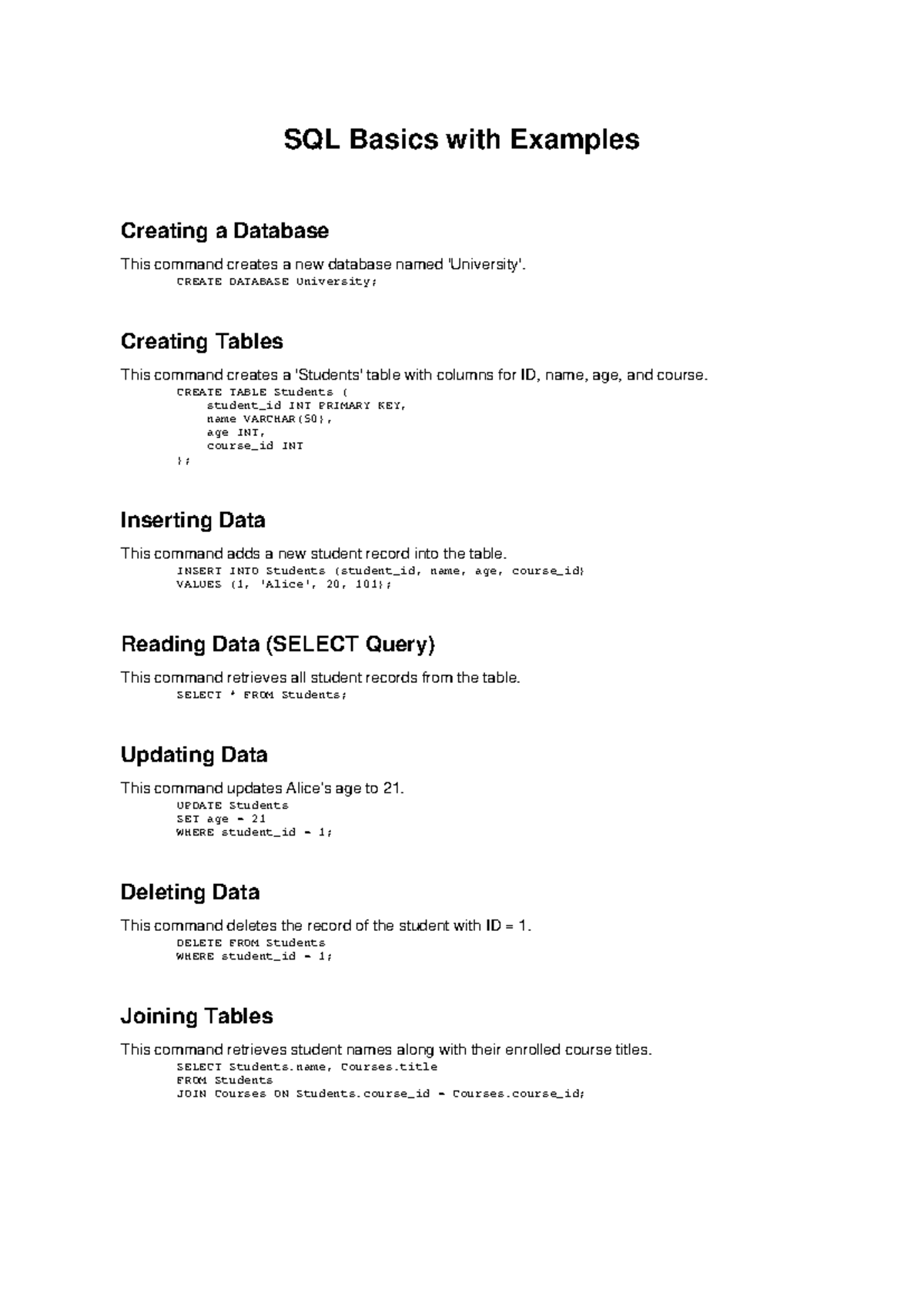 SQL Basics: Creating, Inserting, and Managing Databases - Studocu