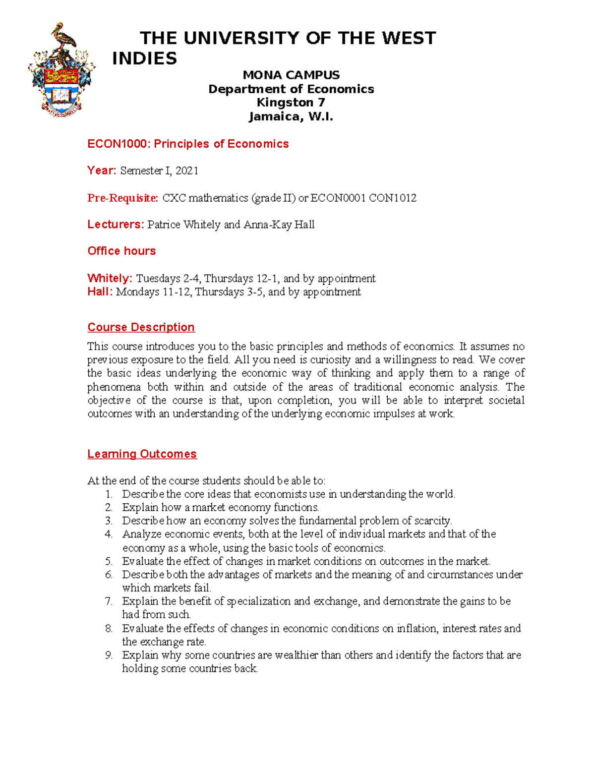 ECON1000 Syllabus: Principles of Economics - Semester I, 2021 - Studocu