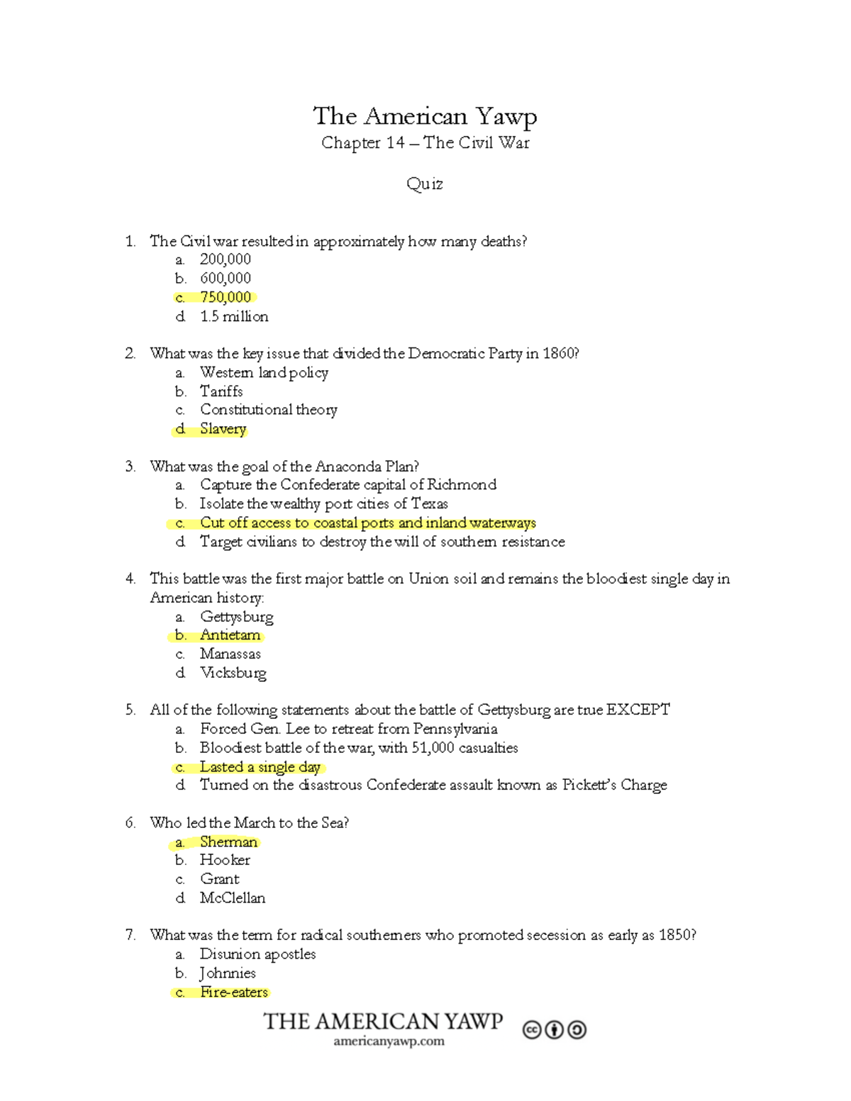 The American Yawp Ch 14 Quiz - The American Yawp Chapter 14 – The Civil ...