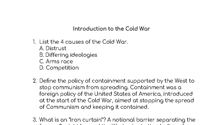 Cold War Causes and Containment Policy Overview - Studocu