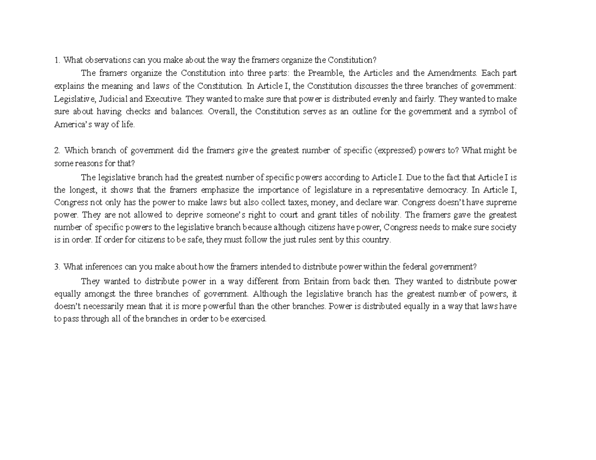 Constitution Chapter 4 Notes: Organization & Powers of Government - Studocu