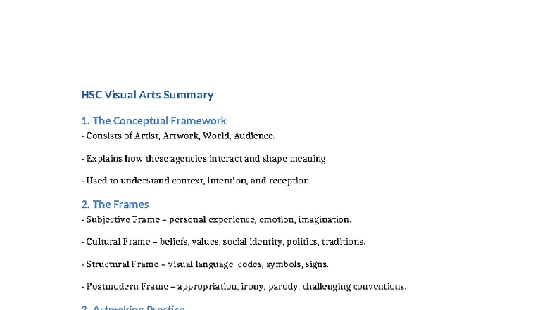 HSC Visual Arts Summary: Conceptual Framework & Art Criticism - Studocu