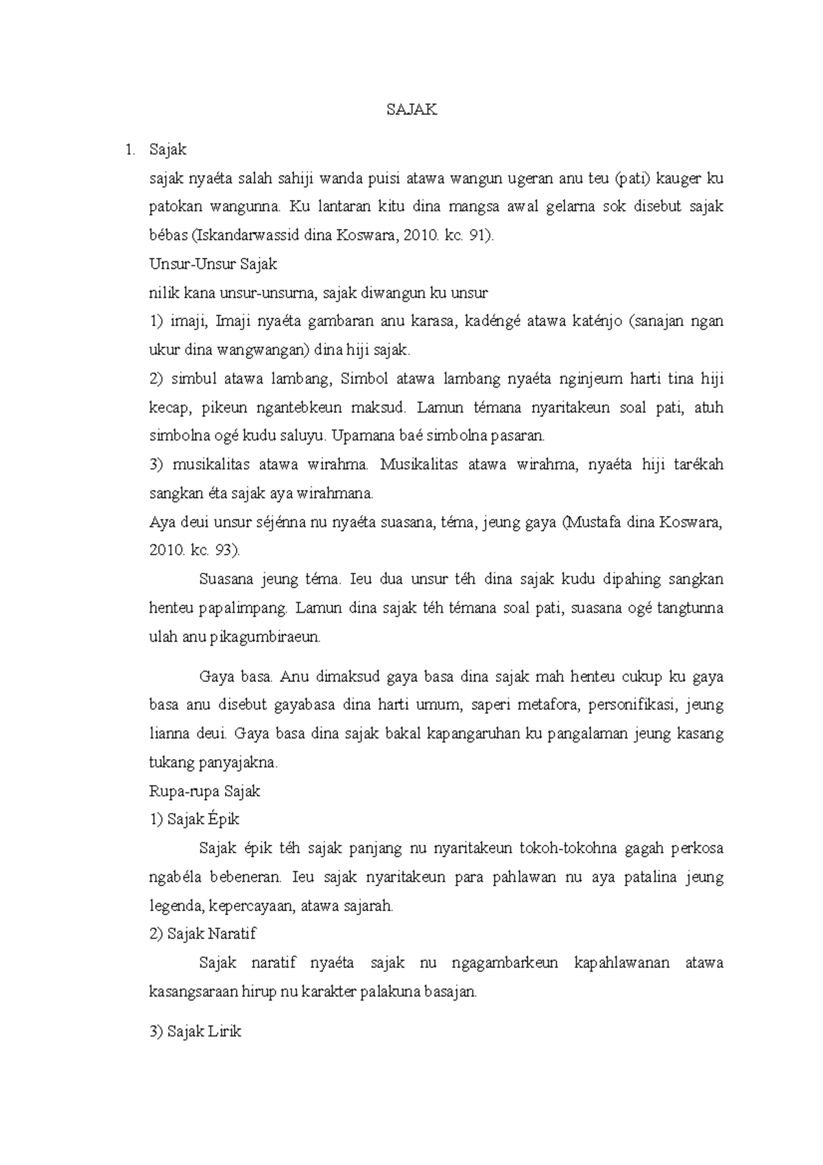 Unsur-Unsur sareng Rupa-Rupa Sajak: Studi Penyajian Sajak di Sastra - Studocu