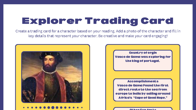 Character Trading Card Worksheet in Navy, Peach, and White Simple Style ...