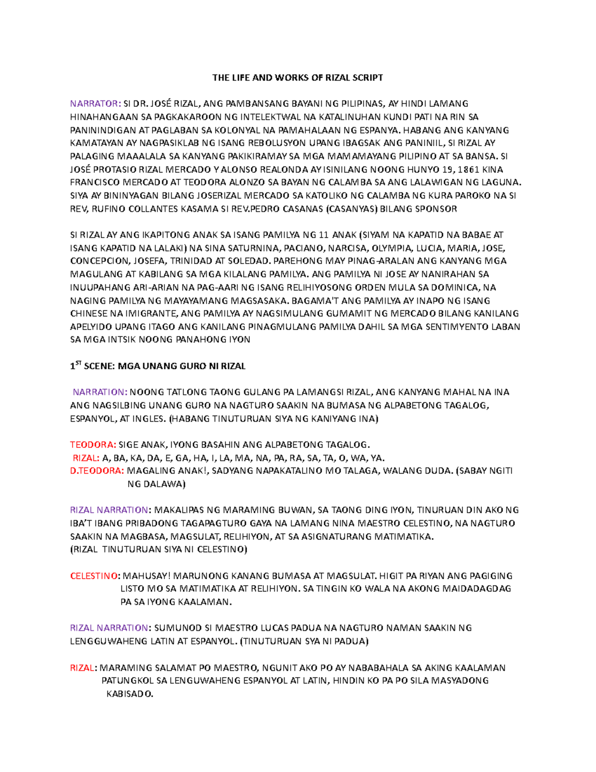 Rizal's Life and Works: Script for Academic Purposes - Studocu