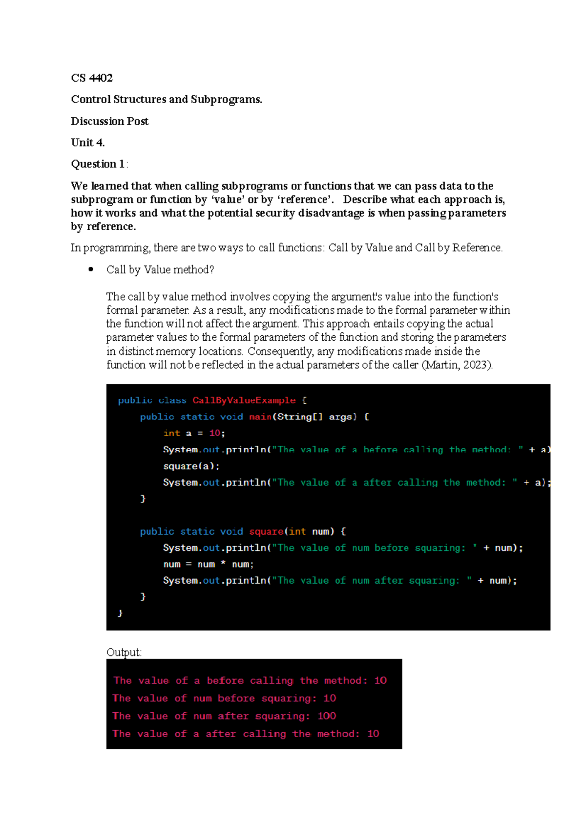 CS 4402 Discussion Post Unit 4 - CS 4402 Control Structures and ...