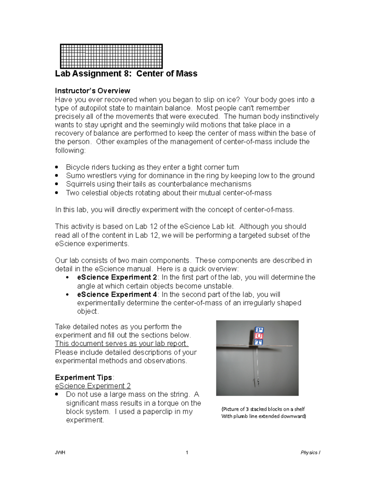 M6 Lab Assignment #8: Understanding the Center of Mass in Physics - Studocu