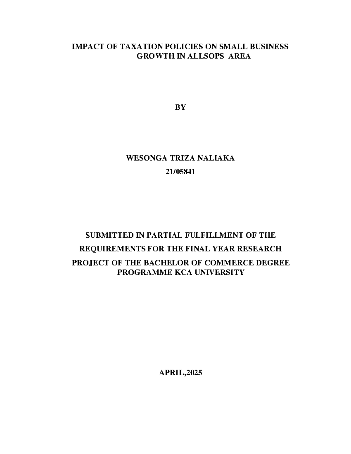 Impact of Taxation Policies on Small Business Growth in Allsops Area ...