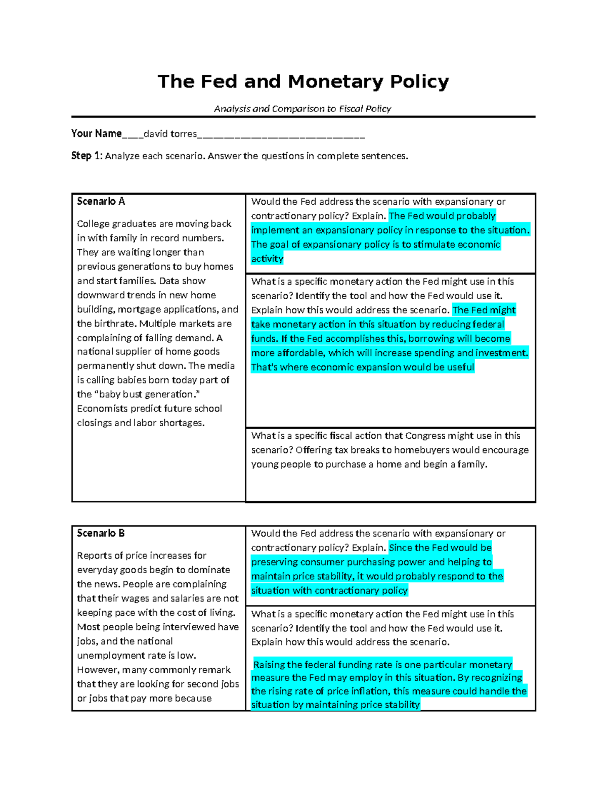 Document 7 - FLVS Assignment: The Fed & Monetary Policy vs. Fiscal ...