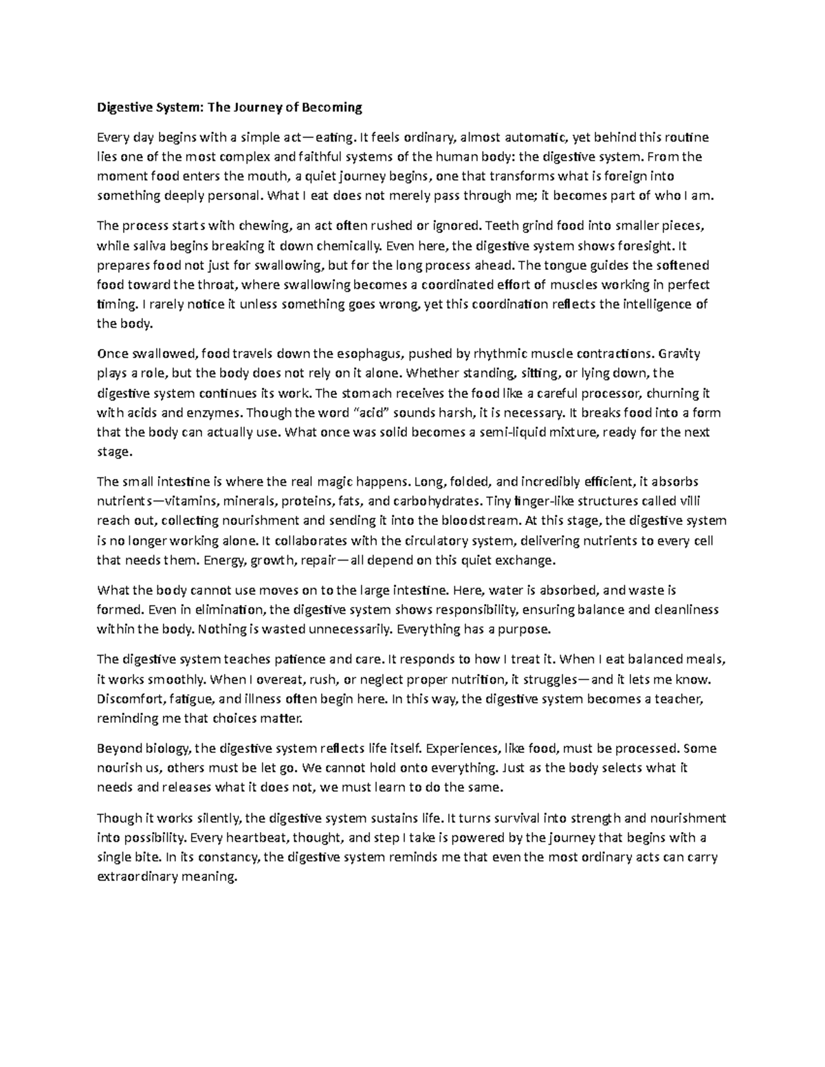 Digestive System: The Journey of Transformation and Nourishment - Studocu