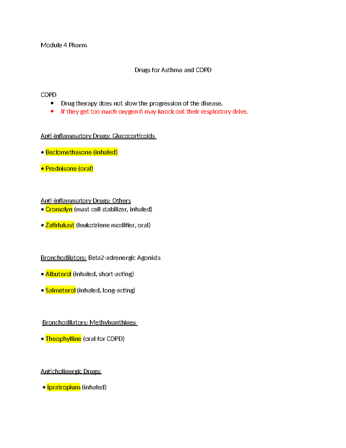 Module 4 Pharm - Good luck - Module 4 Pharm Drugs for Asthma and COPD ...