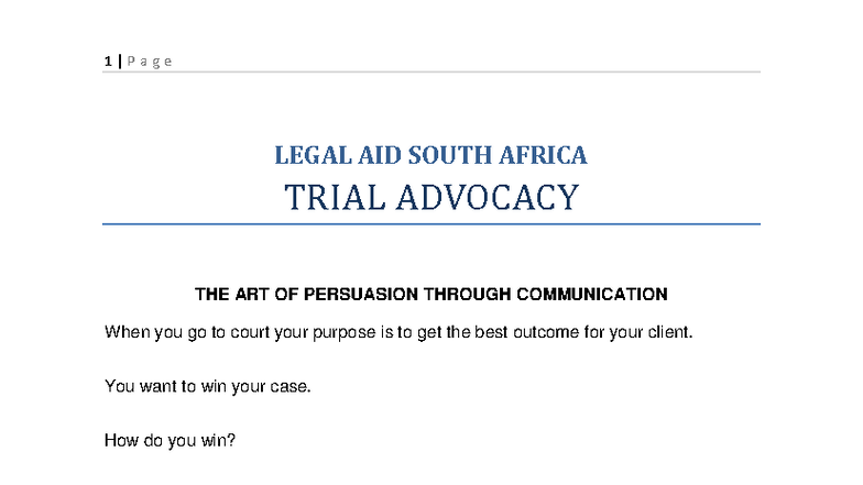 LEGAL AID SA: Trial Advocacy Skills for Effective Persuasion - Studocu