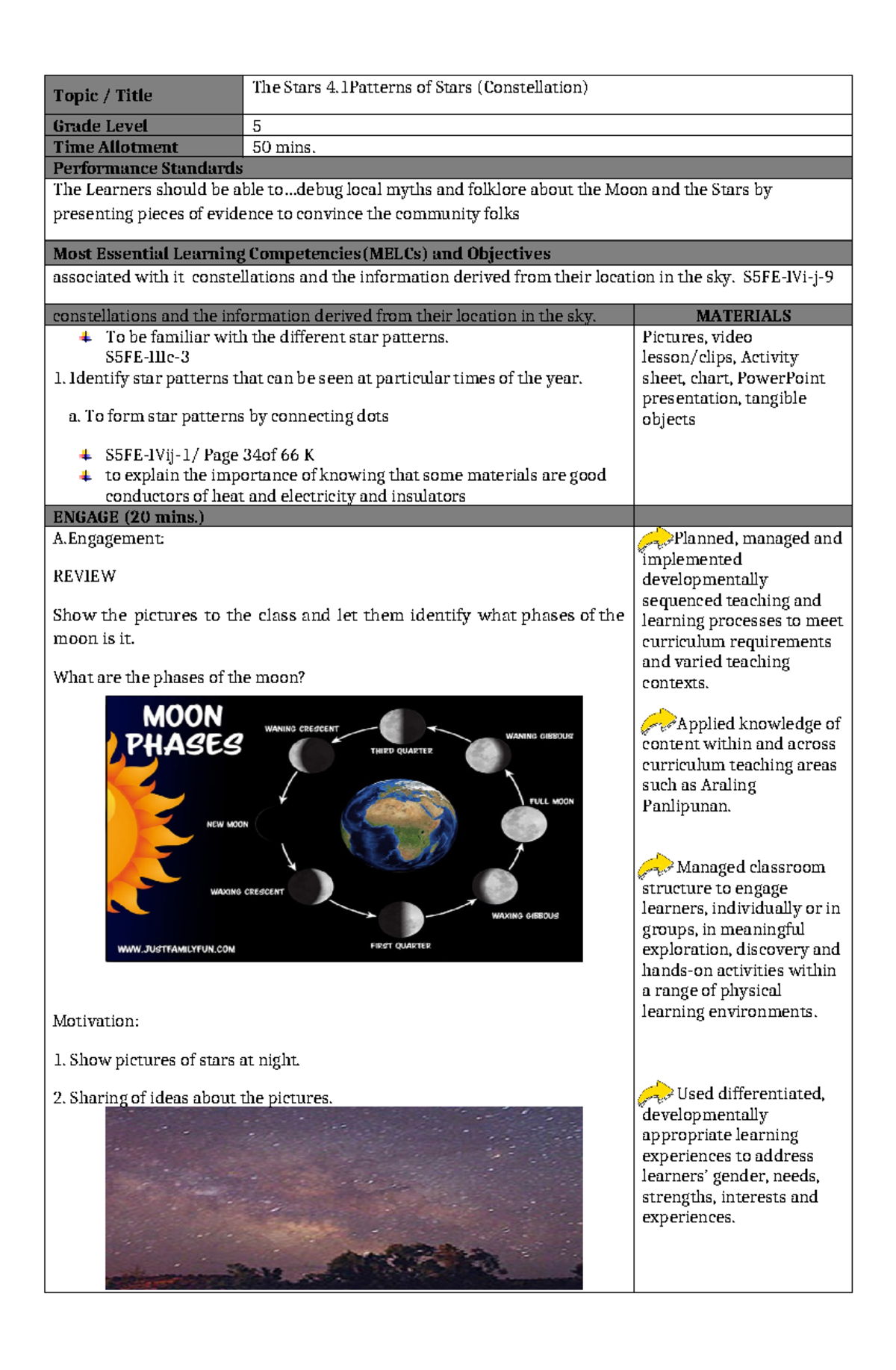 LP- Science 5 - Understanding Constellations and Star Patterns - Studocu