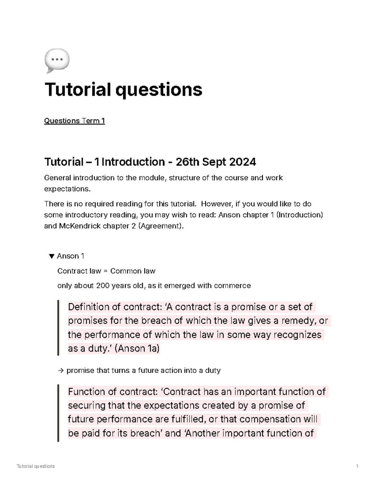 Contract Law Tutorial 4 - 💬 Tutorial questions Questions Term 1 ...