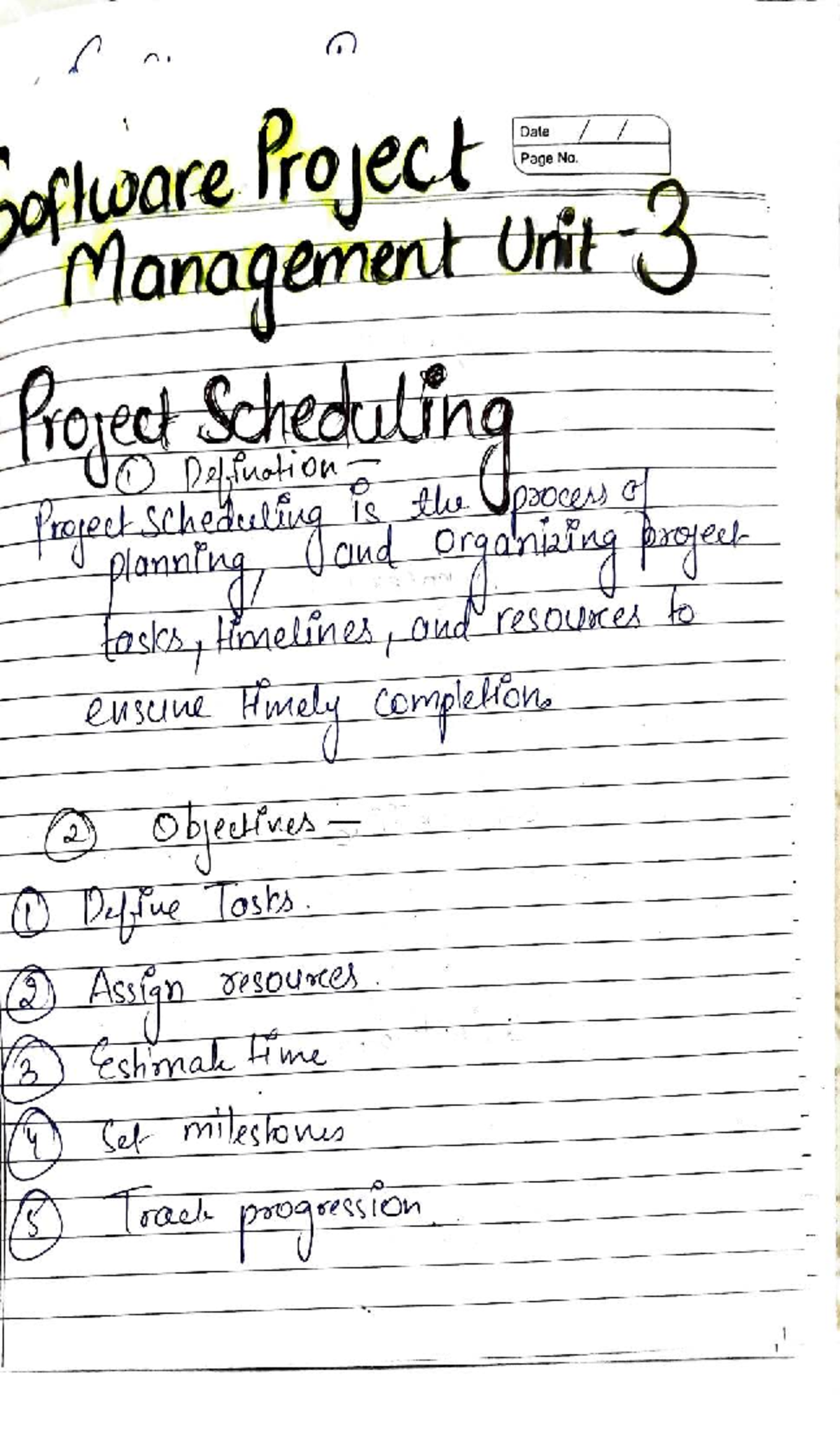Unit 3: Project Management Handwritten Notes on Scheduling & Resources ...