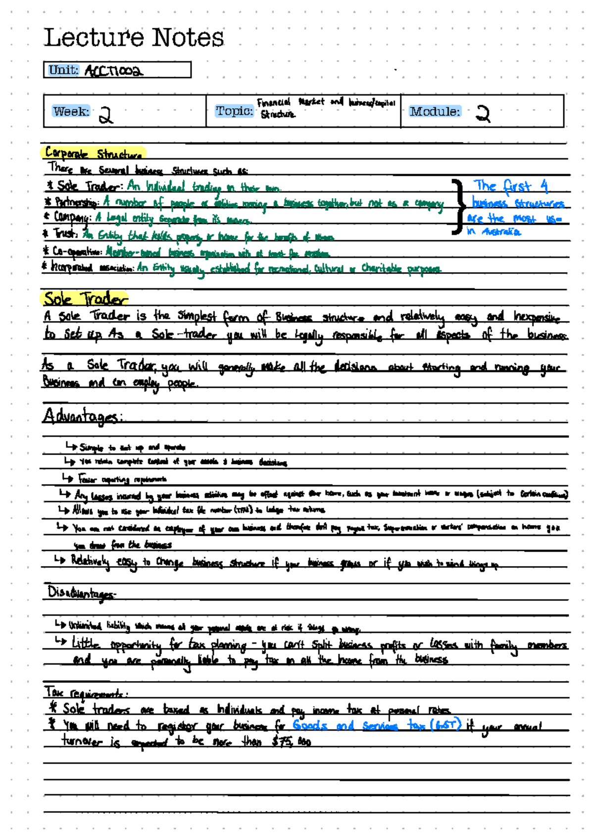 Lecture Notes, Module 2 - Week: Module: Topic: Unit: } ACCTI 002 ...