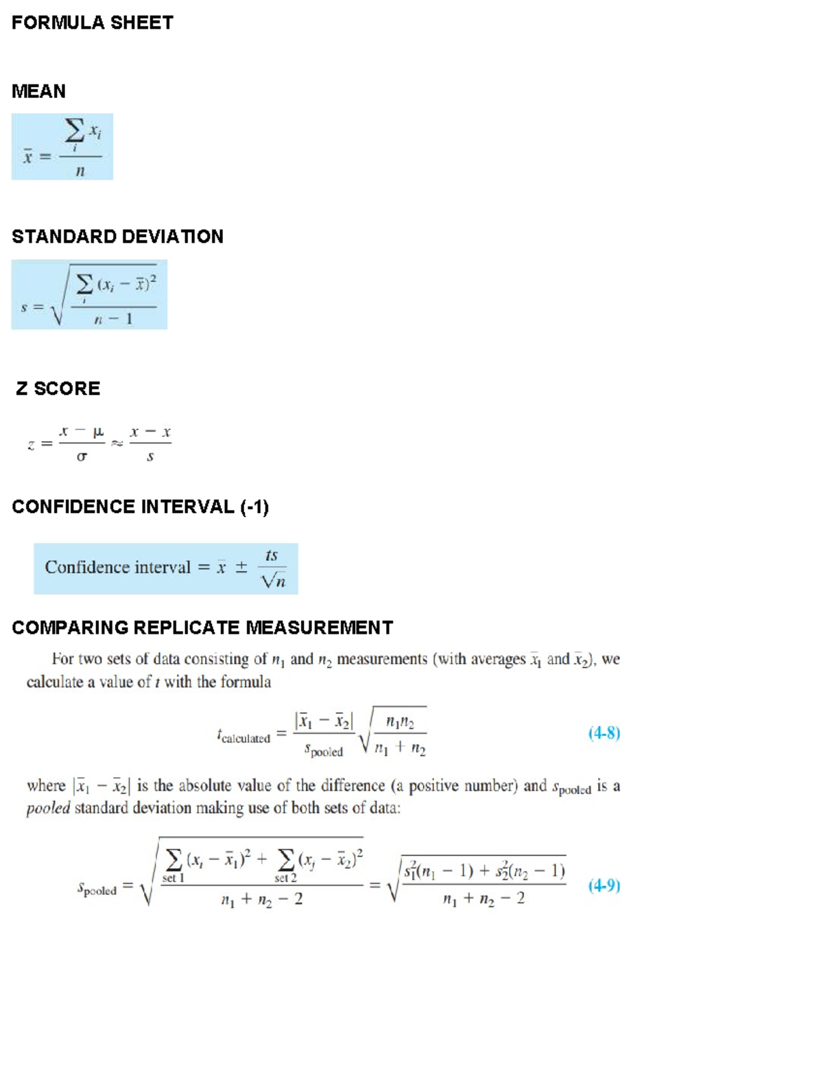Formula Sheet IN STAT (CHEM) - Bachelor in Secondary Education ...