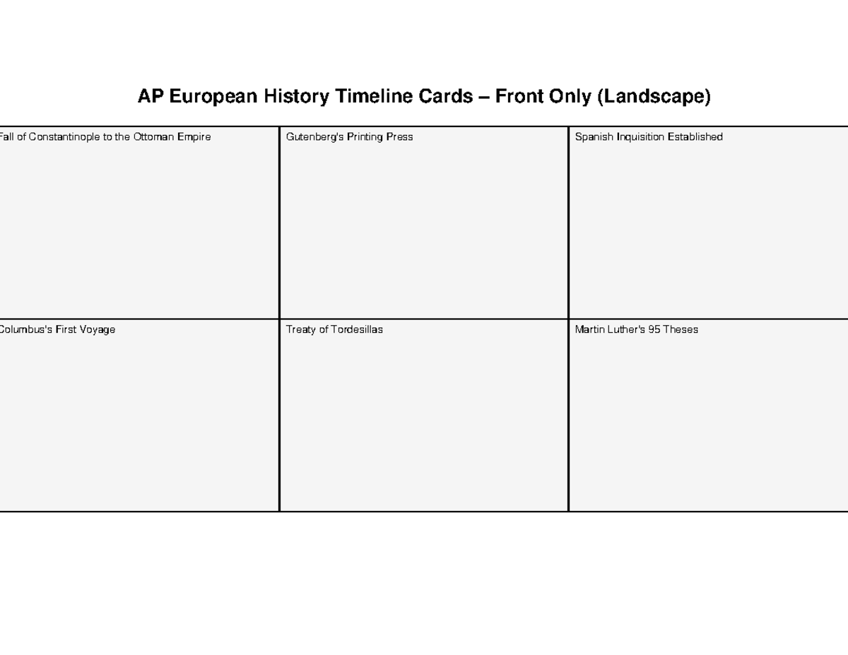 AP Euro 3x5 Timeline Cards: Key Events from 1453 to 2016 - Studocu