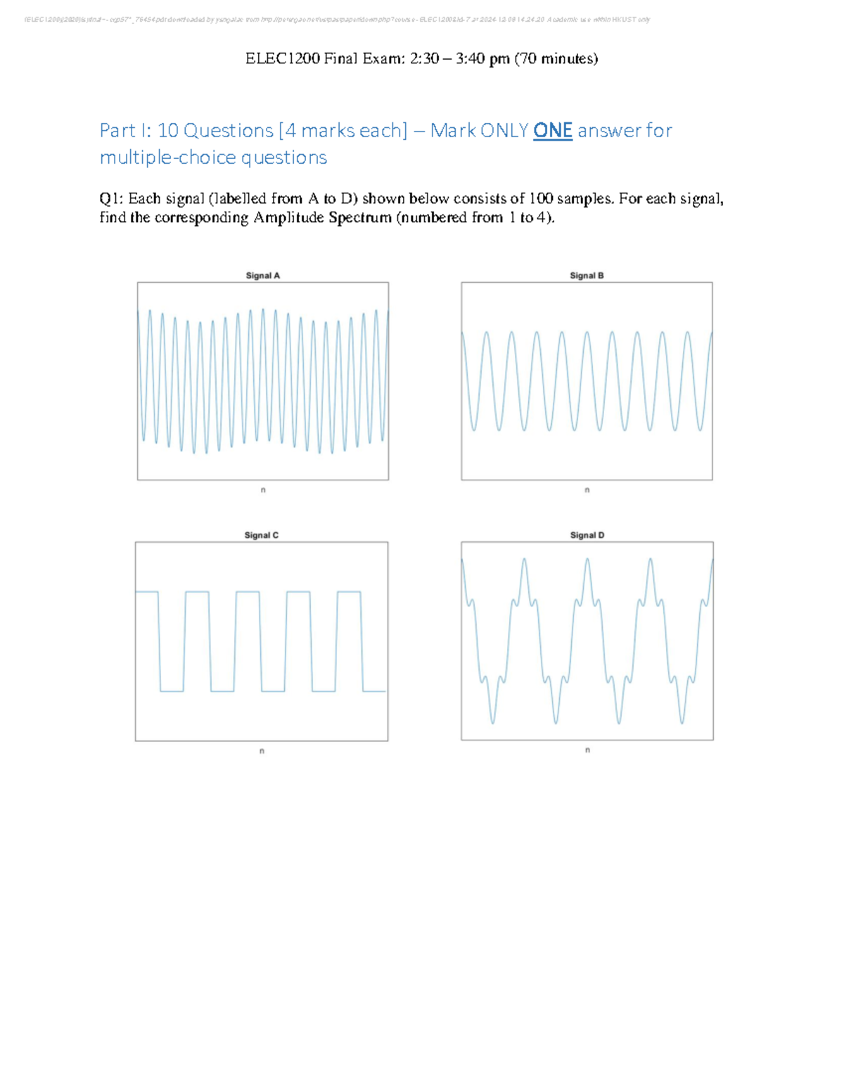 (ELEC1200)[2020](s)final~=cqp57^ 76454 - ELEC1200 Final Exam: 2: 30 – 3 ...