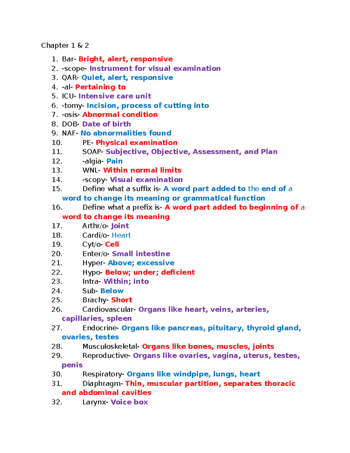 Medical Terminology: Chapter 1 & 2 Study Notes - Studocu