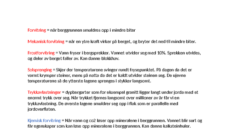 Forvitring og Erosjon: Geografi Begreper (GEOG101) - Studocu