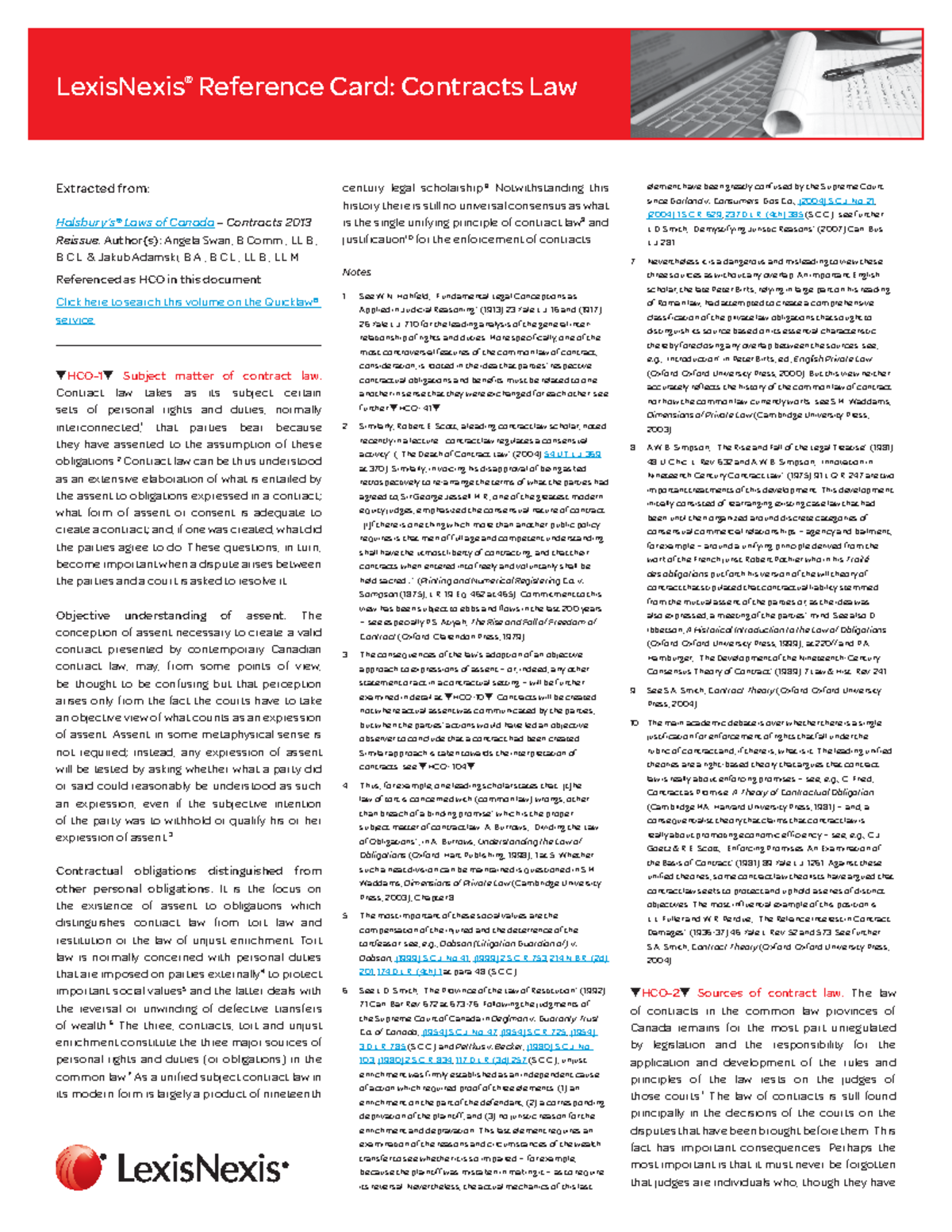Lexis Nexis Reference Card Contracts Law - LexisNexis® Reference Card ...