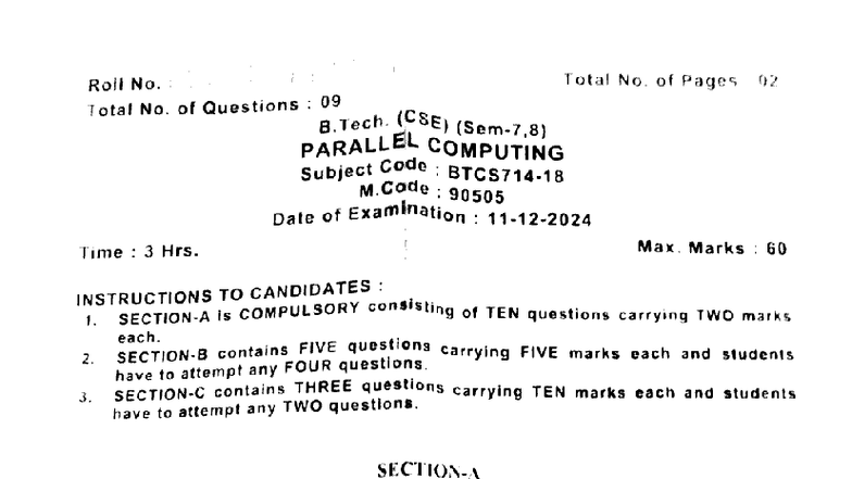 B. Tech. (CSE) M.Code: 90505 Parallel Computing Question Paper - Studocu