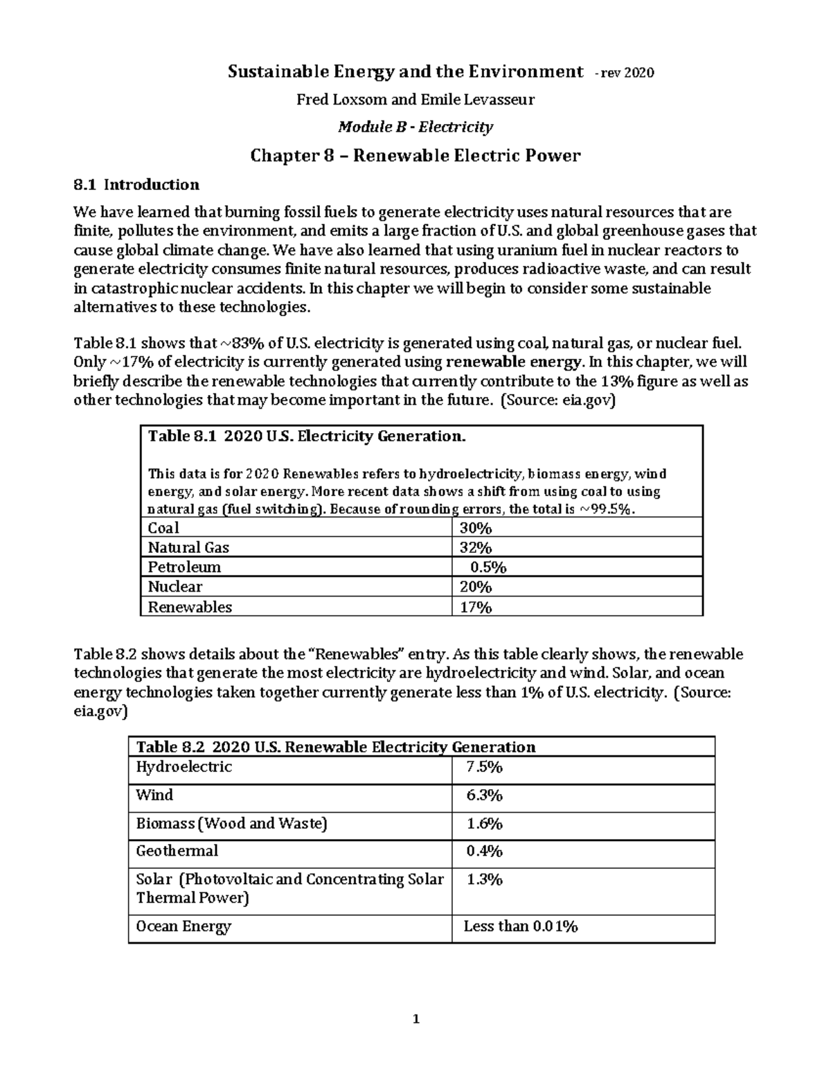Sustainable Energy and the Environment - Chapter 8: Renewable Electric ...
