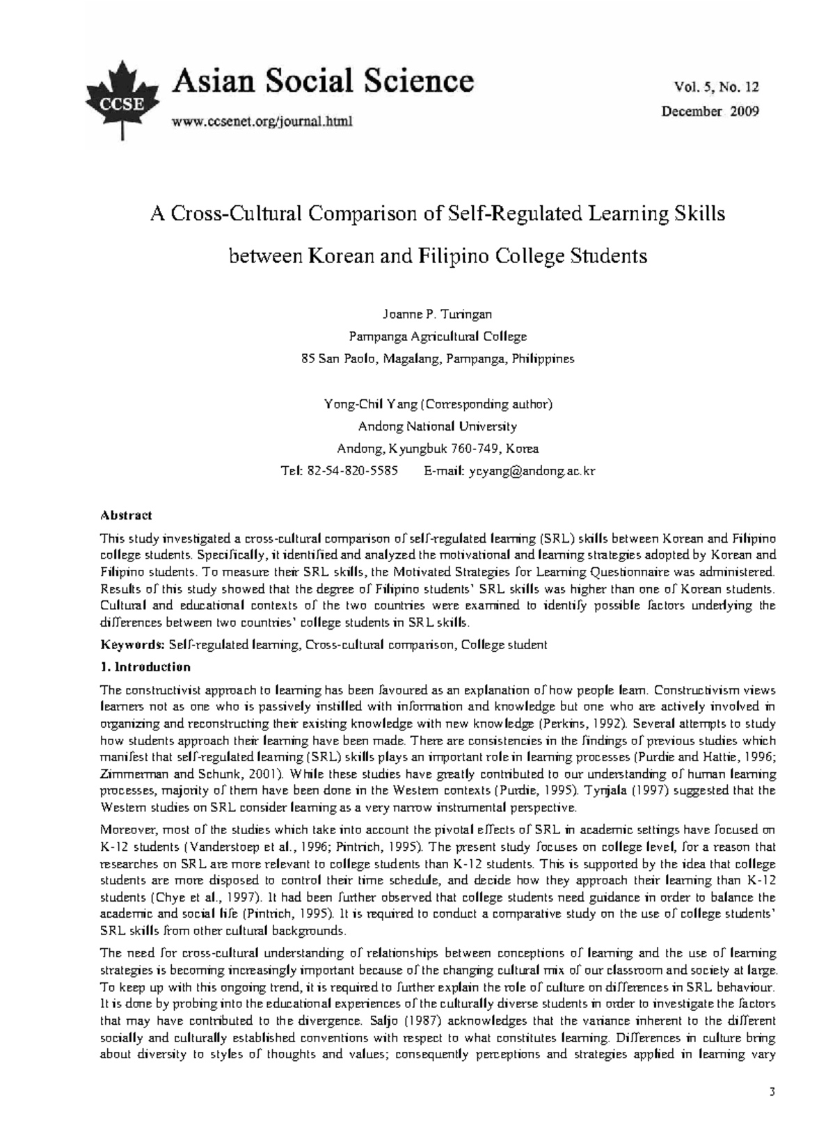 A Comparative Study of SRL Skills in Korean and Filipino College ...