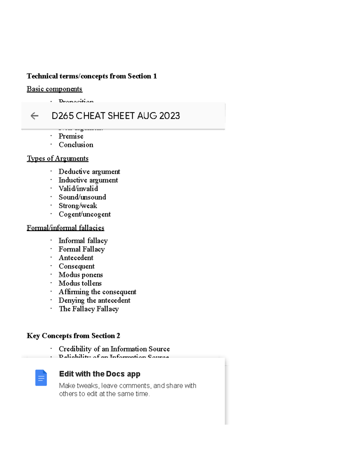 D265 Cheat Sheet: Key Concepts & Arguments Overview AUG 2023 - Studocu